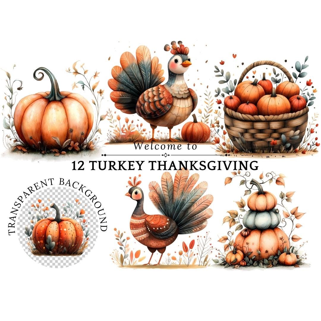 Thanksgiving Turkey Clipart: Autumn Pumpkin Designs Transparent ...
