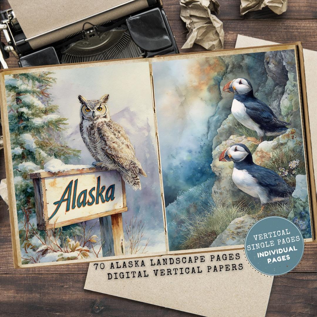 Alaska Travel Junk Journal, Digital Download Scrapbook Pages, Printable ...