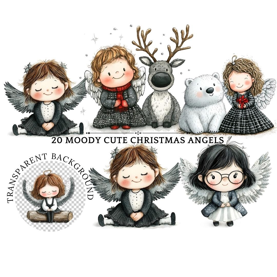 Watercolor Christmas Angel Clipart Bundle: Moody Holiday Art (digital ...