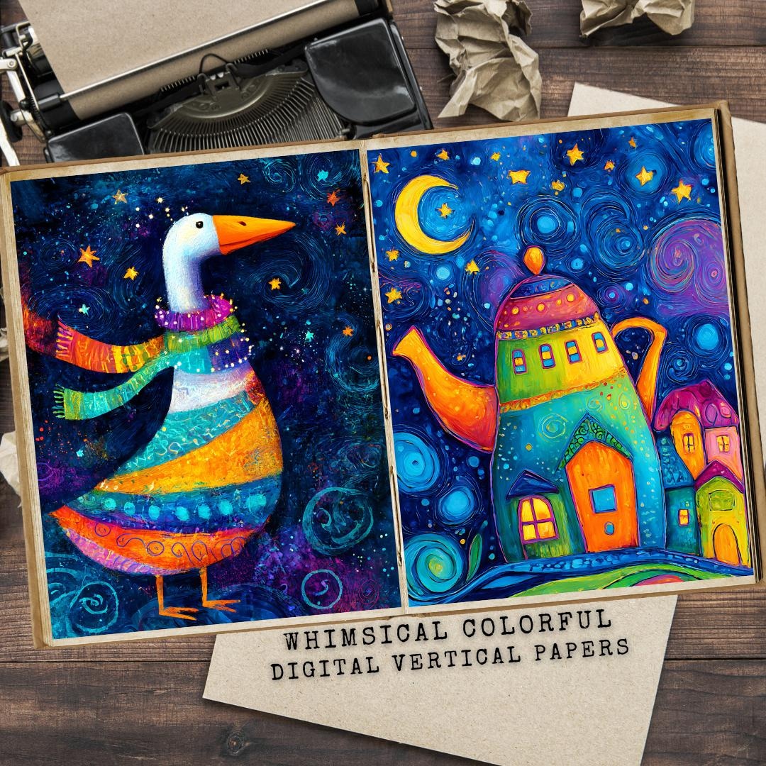 Whimsical Colorful Junk Journal Papers: Mixed Media Collage (digital ...