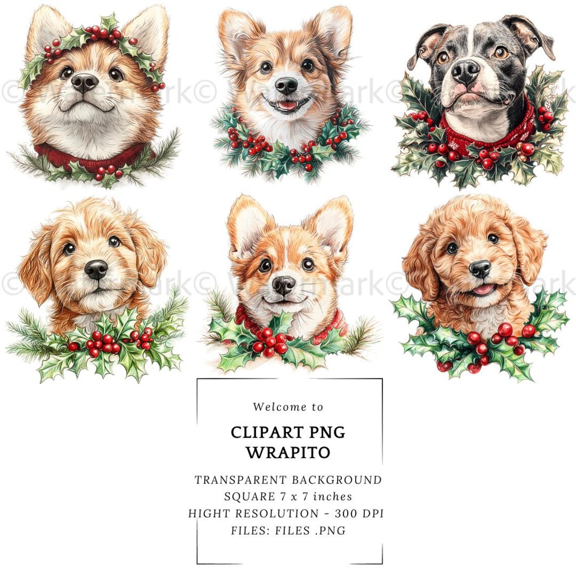 Christmas Puppy Clipart: Vintage Holiday Dog PNG (digital Download) - Etsy