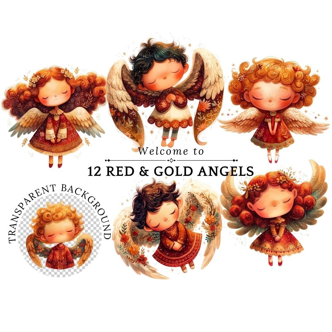 Red and Gold Angel Clipart: Commercial Use Christmas Angels (PNG ...