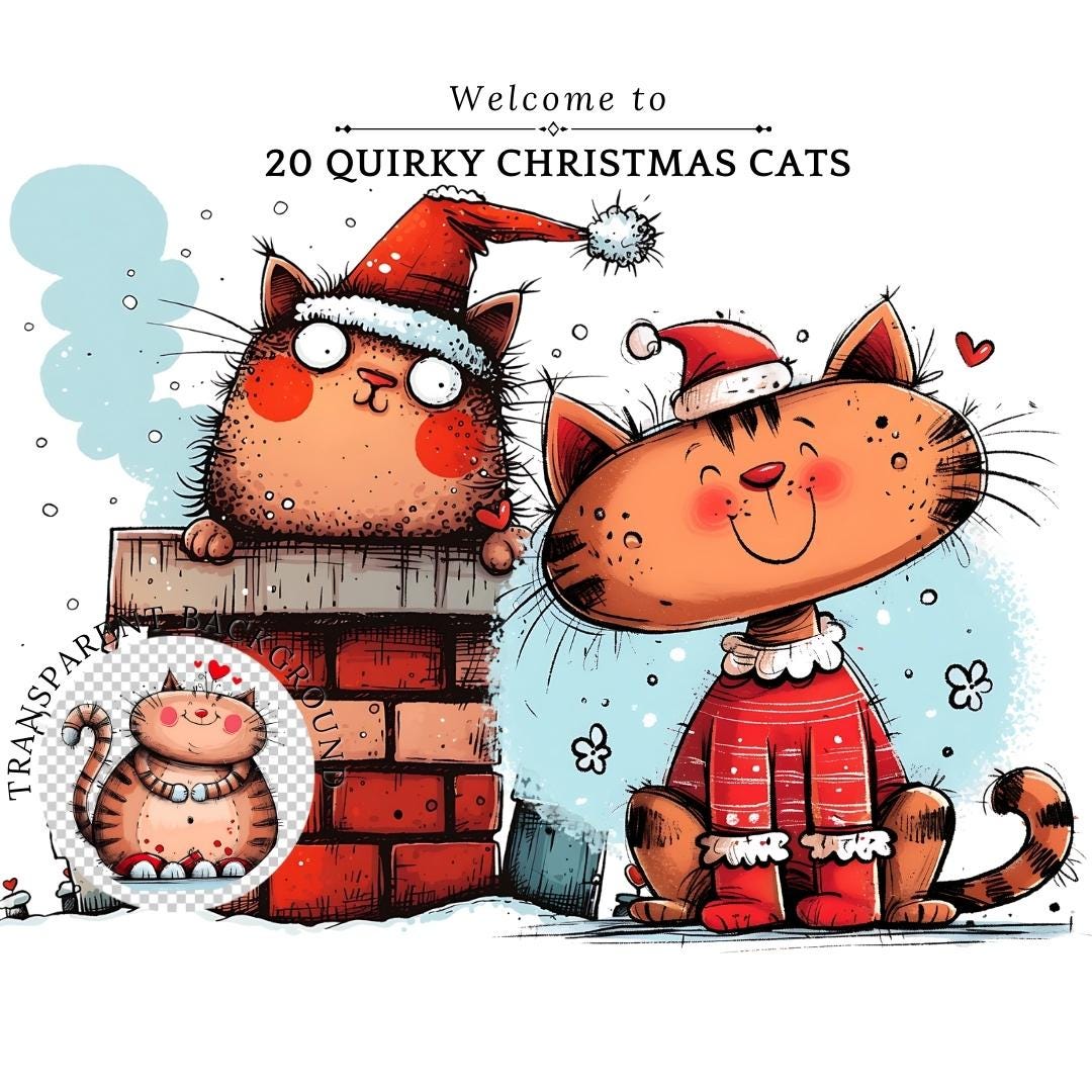 Watercolor Christmas Cats Clipart: Funny PNG Graphics (digital Download ...