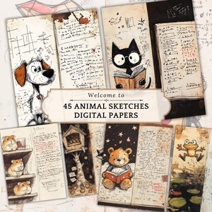 Cartoon Animal Junk Journal Paper: Hand-drawn Dog, Mixed Media (digital ...