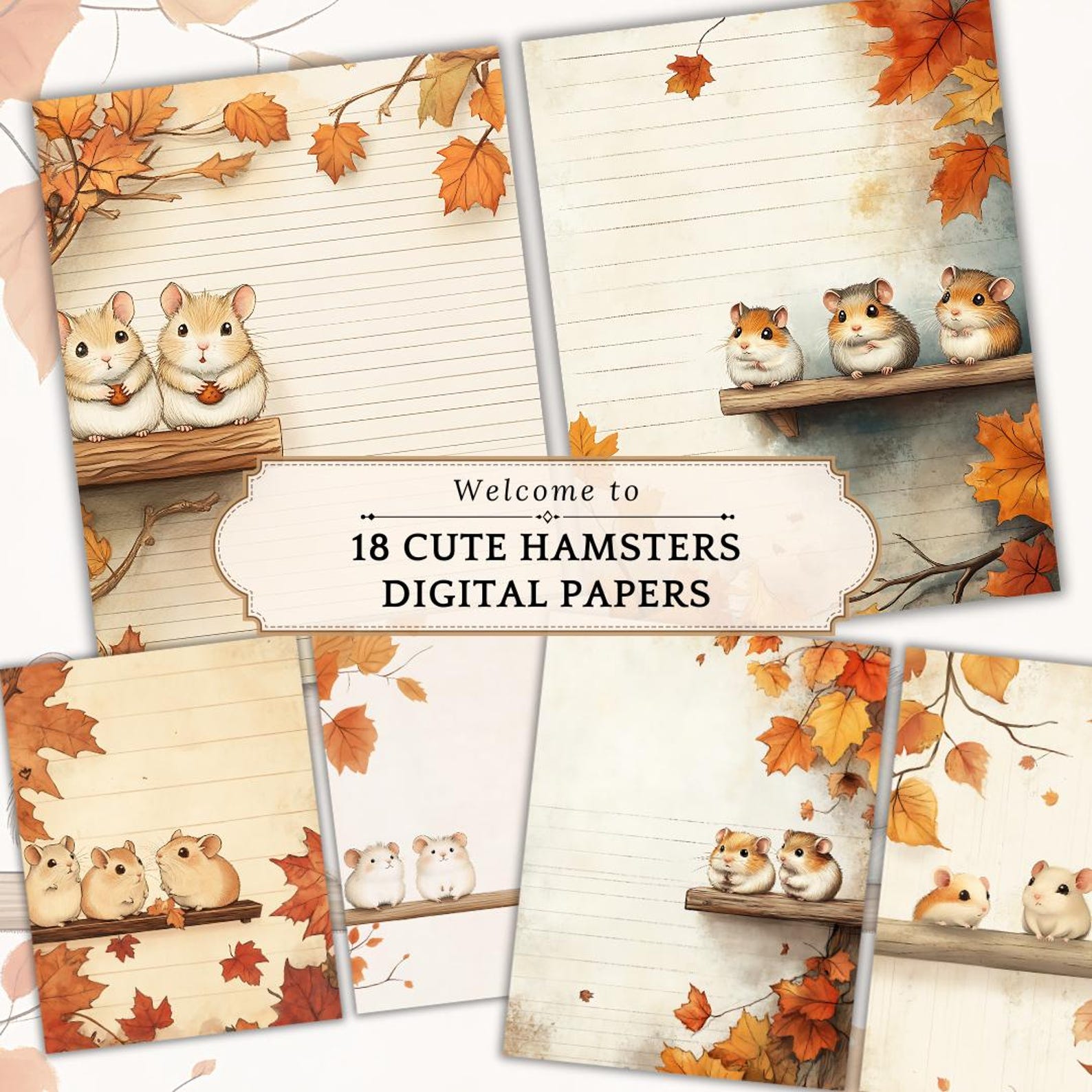 Fall Hamsterjunk Journal Kit, Cute Hamsters Digital Papers, Scrapbook ...
