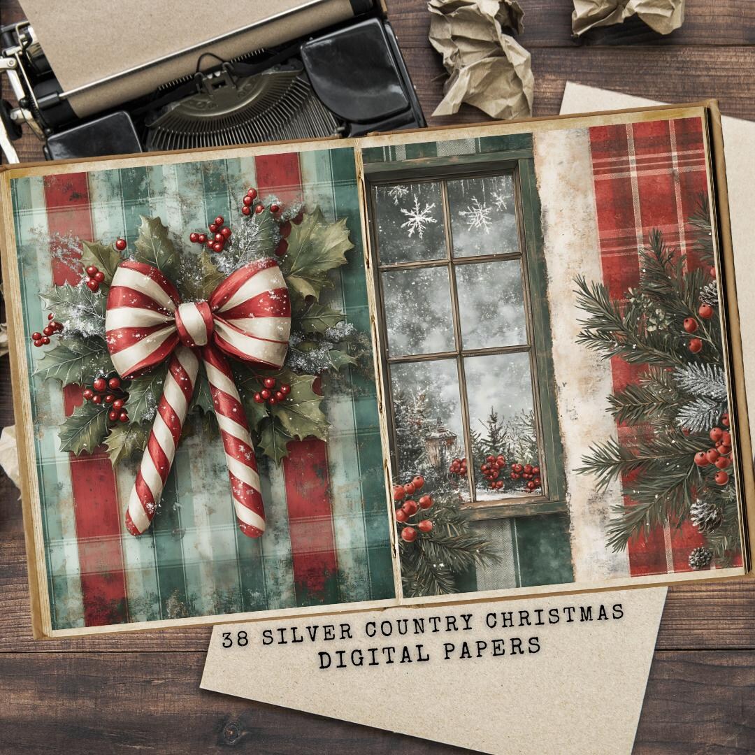 Rustic Christmas Scrapbook Paper: Glittering Collage Sheets (digital ...