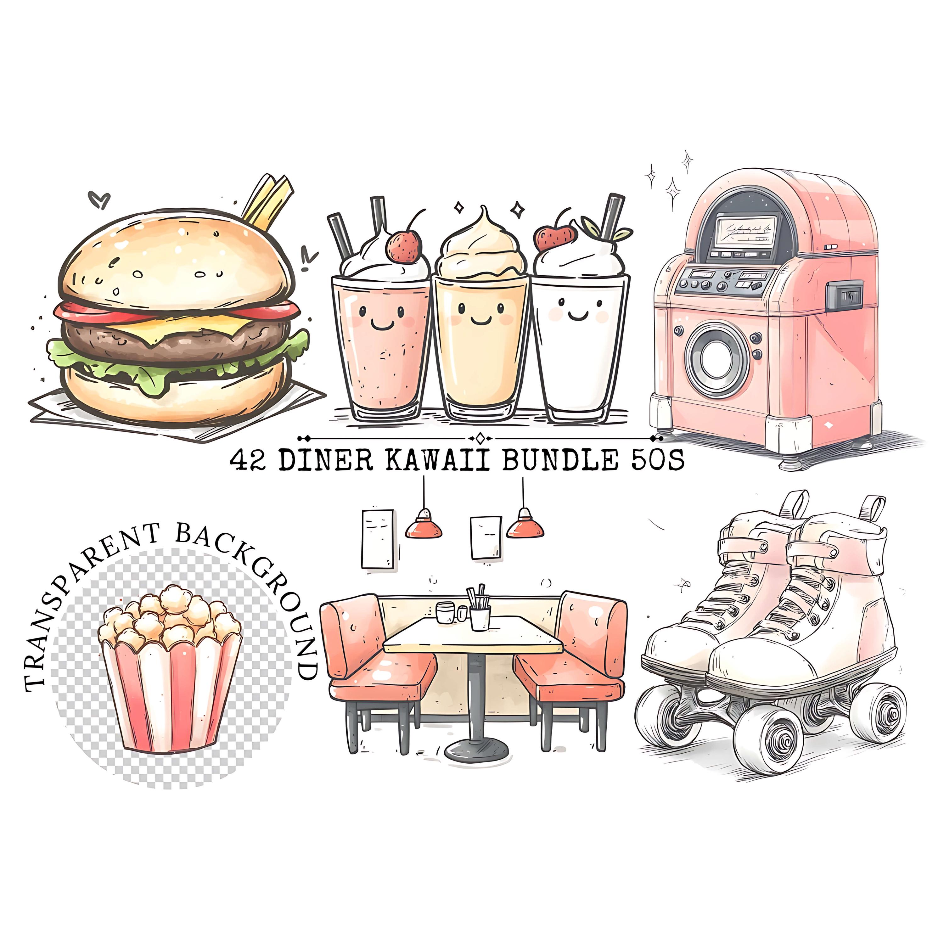 50s Diner Clipart Bundle | Watercolor Vintage Diner Graphics | Sock Hop ...