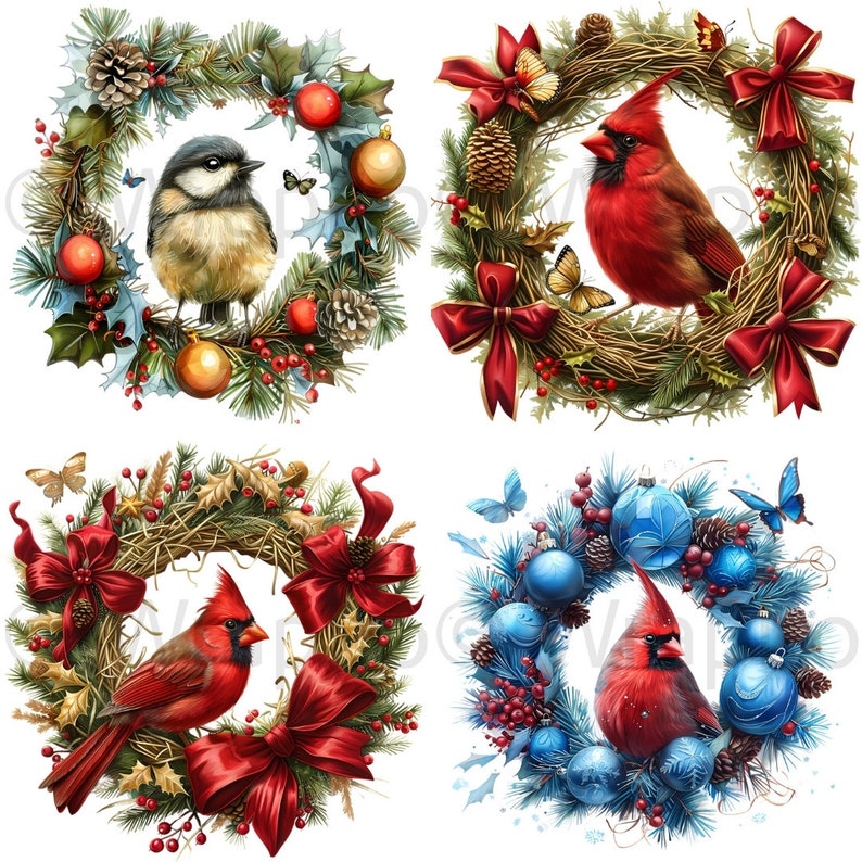 Christmas Wreaths With Cardinals PNG Designs, Red Cardinal Clipart ...