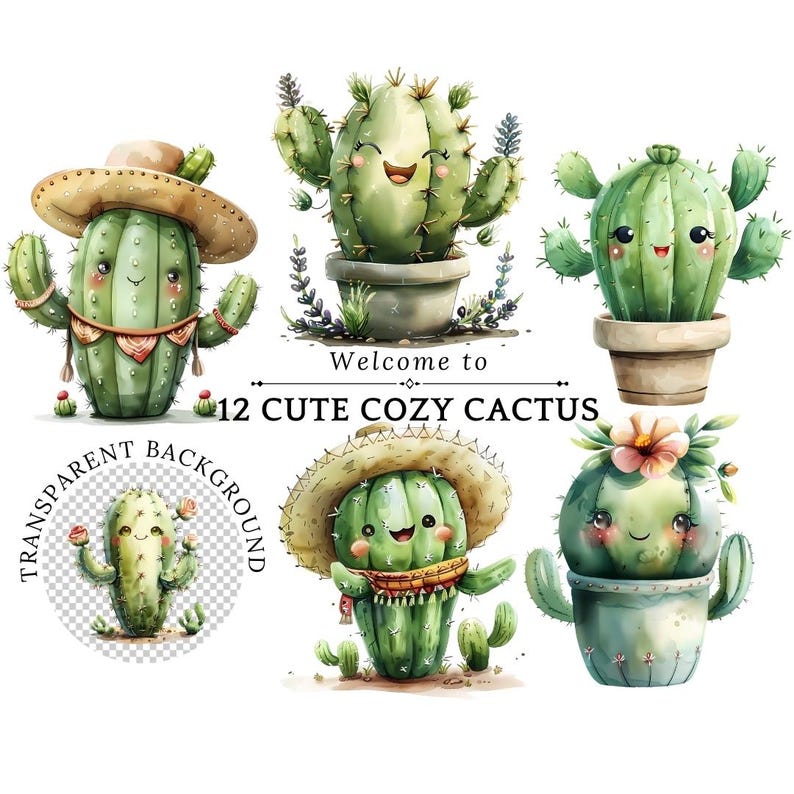 Cute Watercolor Cactus Clipart Desert Mexican Cactus Clipart PNG Files ...