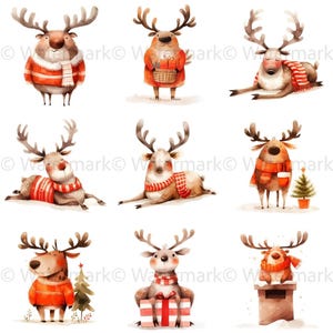 Watercolor Christmas Reindeer Clipart: Cozy Sweater, Festive Designs ...