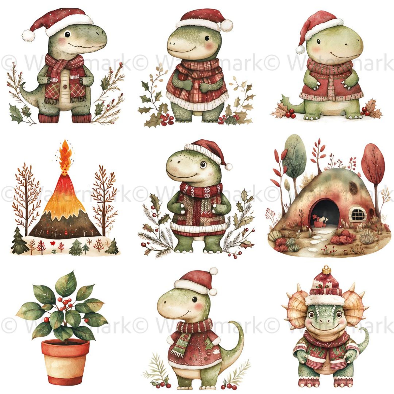 Christmas Dinosaur Clipart: Holiday T-rex Dino PNG (digital Download ...