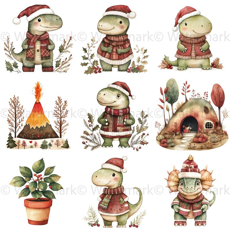 Christmas Dinosaur Clipart: Holiday T-rex Dino PNG (digital Download ...
