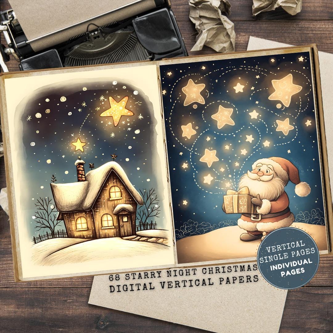Starry Night Christmas Junk Journals: Holiday Cards Printable Ephemera ...