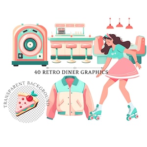 Sock Hop Clipart | Retro 50s Diner Graphics | Vintage Jukebox & Roller ...