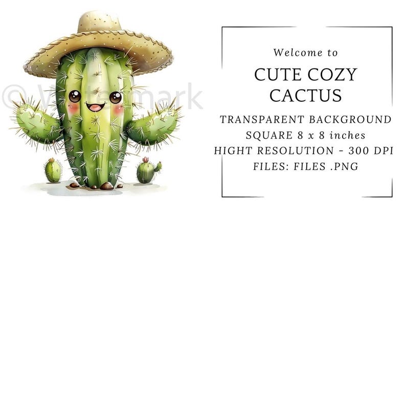 Cute Watercolor Cactus Clipart Desert Mexican Cactus Clipart PNG Files ...