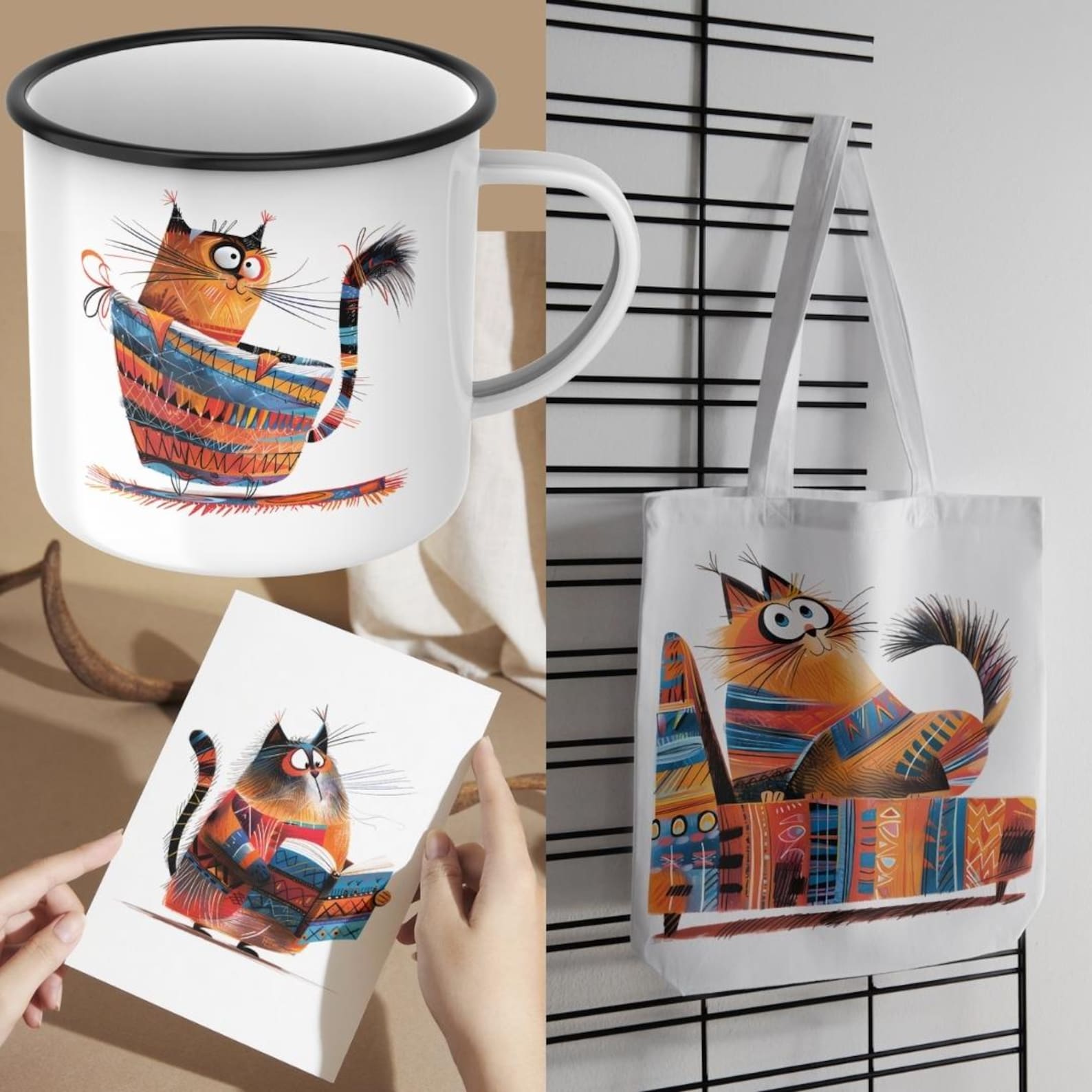 Quirky Cat Clipart PNG: Boho Whimsical Illustrations Transparent ...