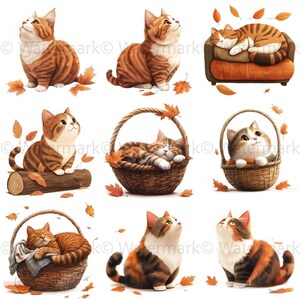 Autumn Cat Clipart PNG, Cute Ginger Cat With Fall Leaves, Cozy Autumn ...