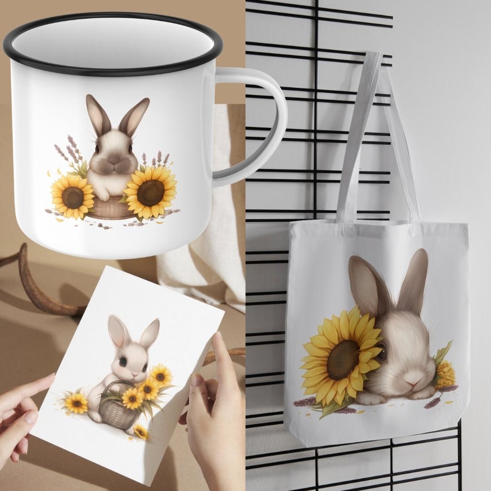 Cute Rabbit Clipart Sunflower Clipart PNG Files Rabbits Design ...