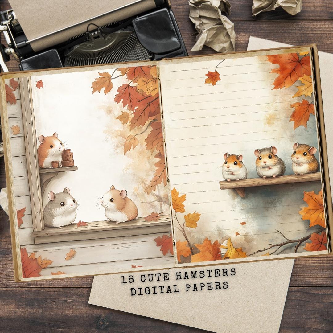 Fall Hamsterjunk Journal Kit, Cute Hamsters Digital Papers, Scrapbook ...