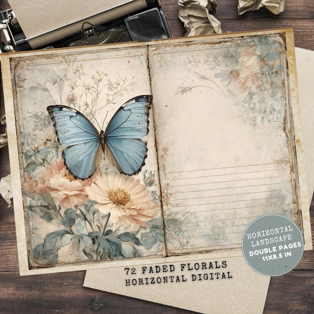 Faded Florals Junk Journal Pages: Shabby Chic Vintage Ephemera (digital ...