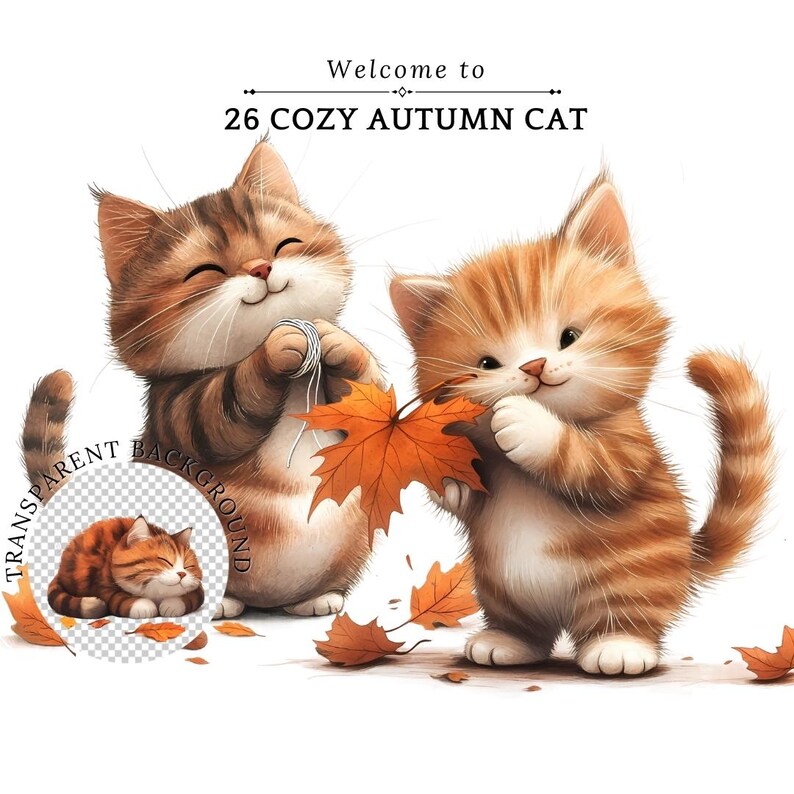 Autumn Cat Clipart PNG, Cute Ginger Cat With Fall Leaves, Cozy Autumn ...