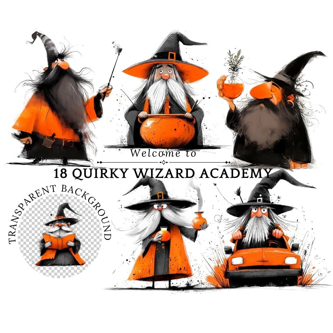 Quirky Wizard Academy Clipart Bundle: Spells and Magic PNG (digital ...