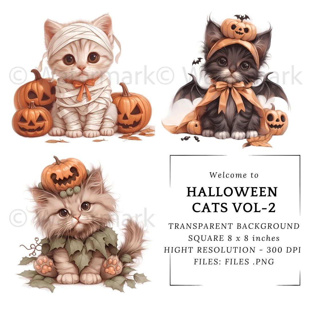 Halloween Cats Clipart: Spooky Cats in Costumes Transparent Background ...