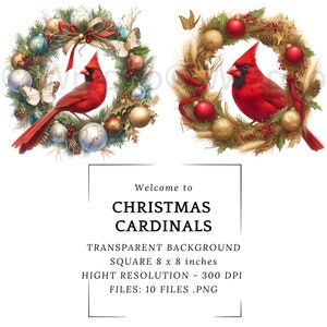 Christmas Wreaths With Cardinals PNG Designs, Red Cardinal Clipart ...