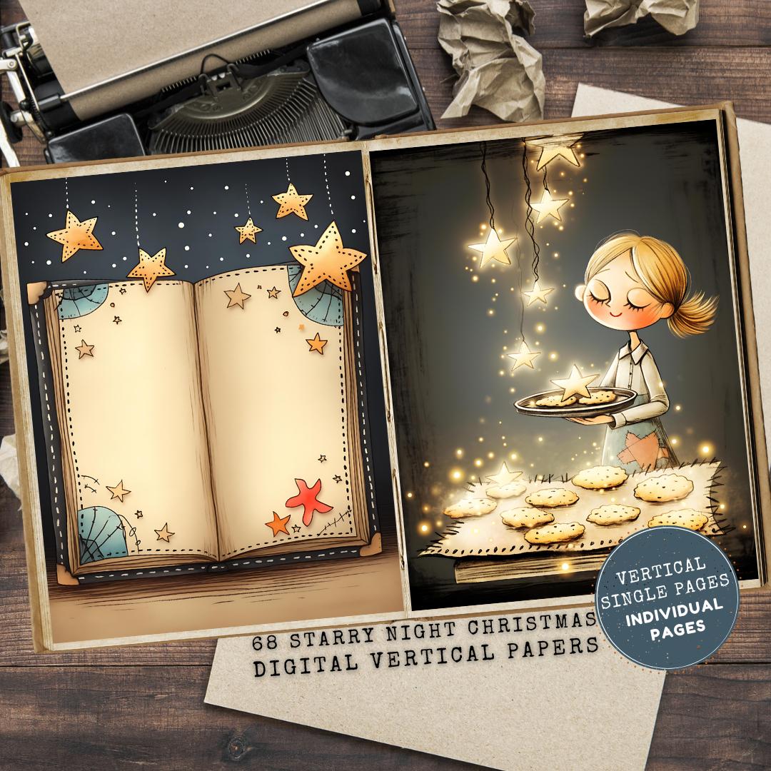 Starry Night Christmas Junk Journals: Holiday Cards Printable Ephemera ...