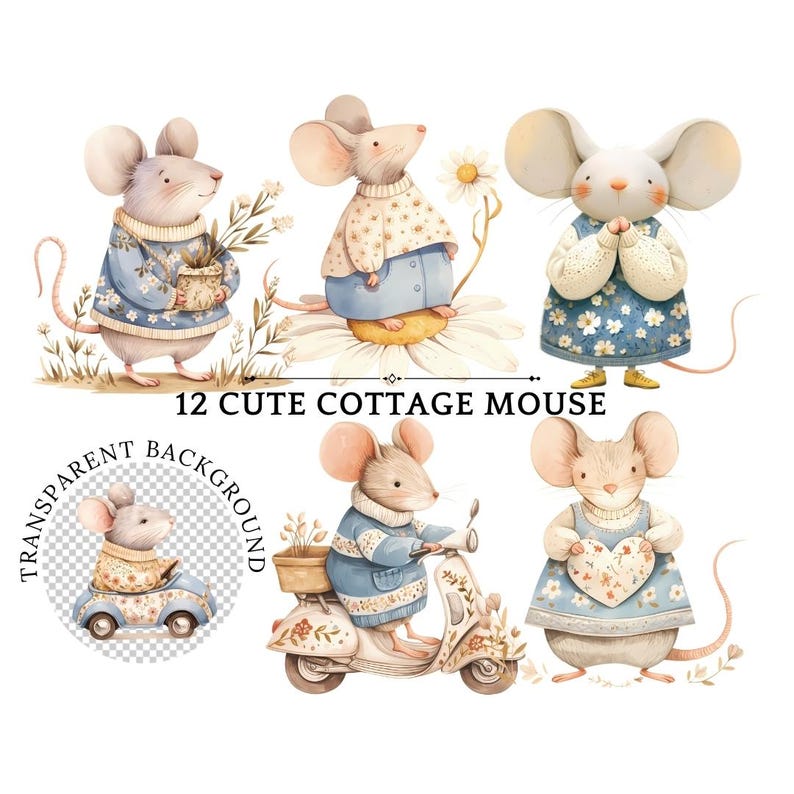 Cute Dressed Mouse Cartoon Digital PNG Characters, Clipart Mouse ...