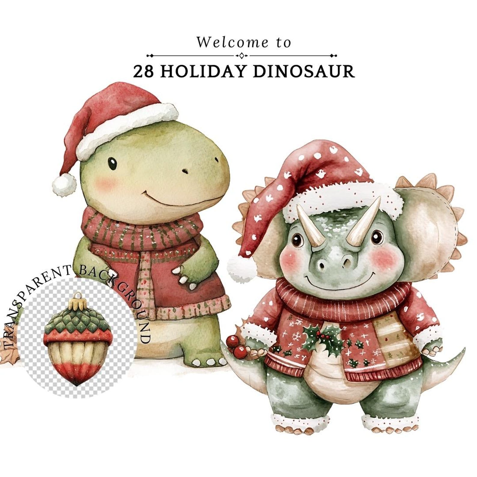 Christmas Dinosaur Clipart: Holiday T-rex Dino PNG (digital Download ...