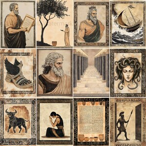 Greek Mythology Digital Paper: Ancient Symbols for Junk Journals ...