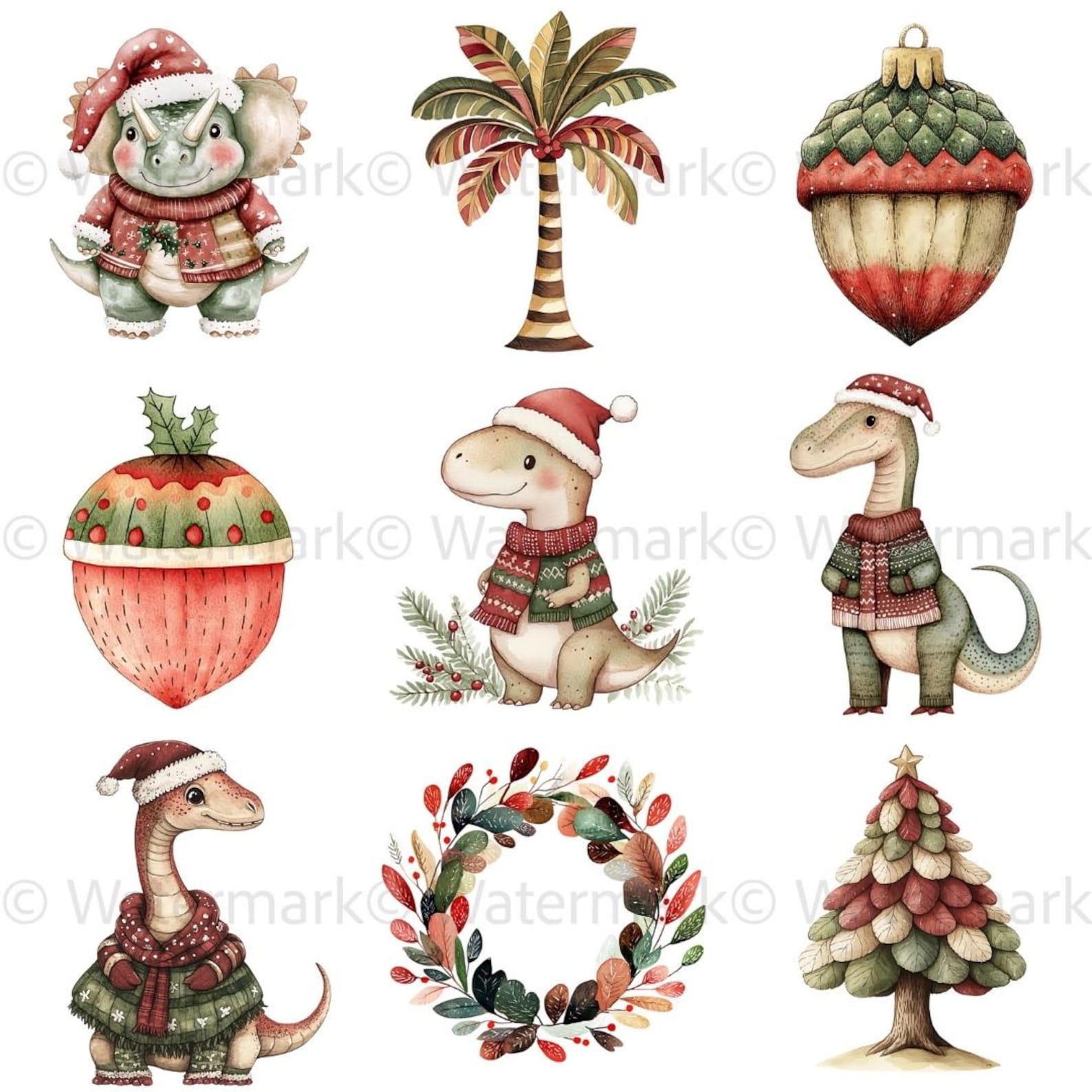 Christmas Dinosaur Clipart: Holiday T-rex Dino PNG (digital Download ...