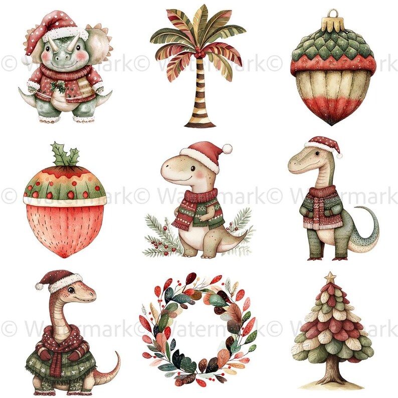 Christmas Dinosaur Clipart: Holiday T-rex Dino PNG (digital Download ...