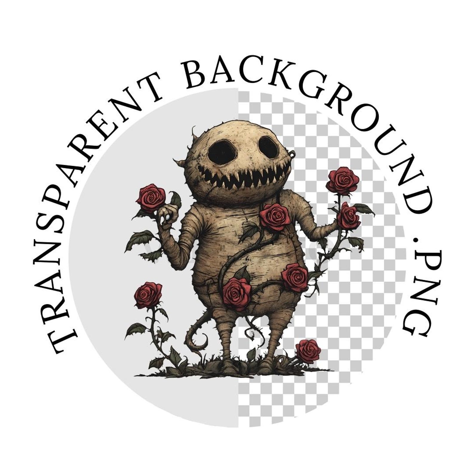 Gothic Creatures Clipart: Watercolor Red Roses, Skeleton, Monster PNG ...