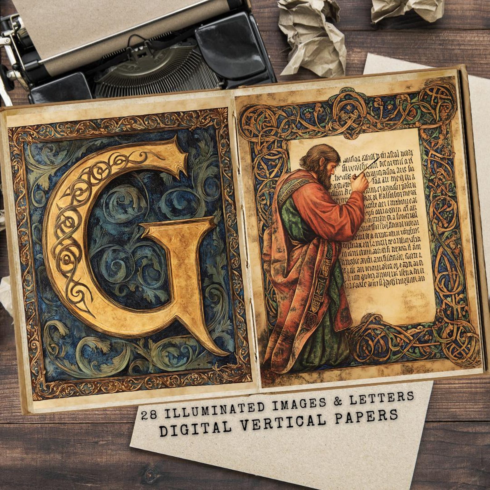 Illuminated Manuscript Letters: Medieval Religious Art, Digital Paper ...