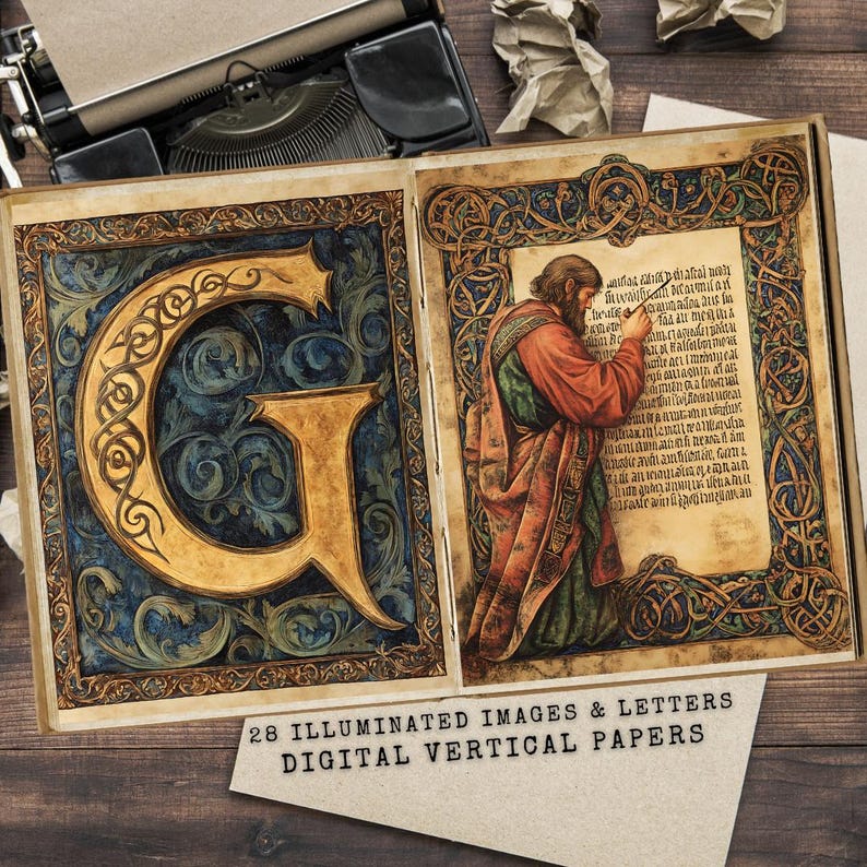 Illuminated Manuscript Letters: Medieval Religious Art, Digital Paper ...