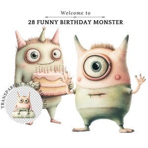 Birthday Monster Watercolor Clipart Set | Cute Cartoon | PNG | High ...