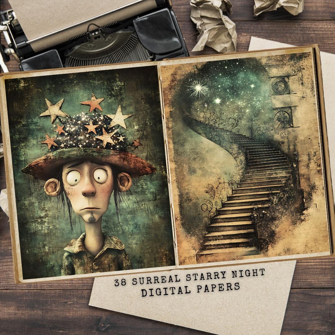 Printable Surrealism Digital Paper - Fantasy Landscape - Download Junk ...