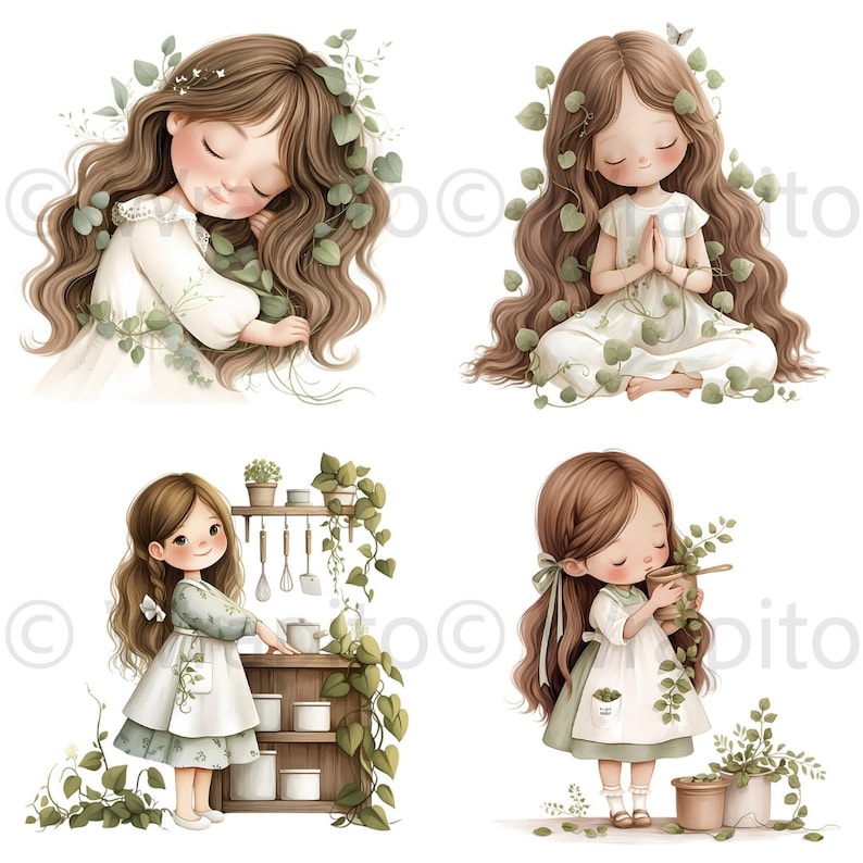 Garden Whimsy Flower Girl Clipart, Cute Girl Clipart, Garden Girl ...