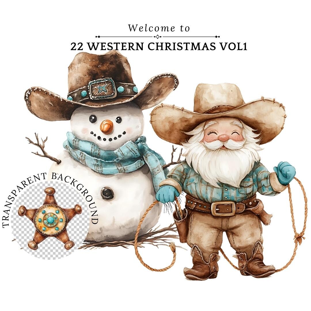 Western Christmas PNG Bundle: Cowboy Santa & Snowman (digital Download ...