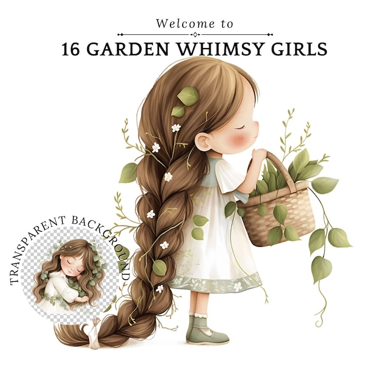 Garden Whimsy Flower Girl Clipart, Cute Girl Clipart, Garden Girl ...