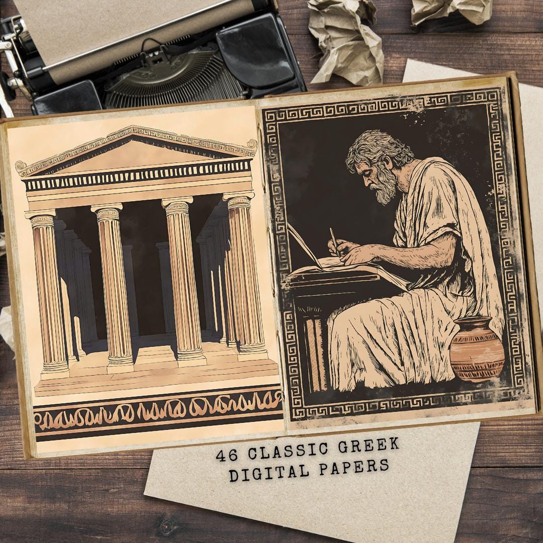 46 Classic Greek Junk Journal Digital Papers With Mythological Figures ...