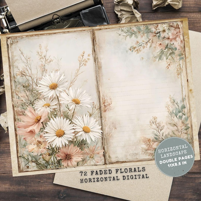 Faded Florals Junk Journal Pages: Shabby Chic Vintage Ephemera (digital ...