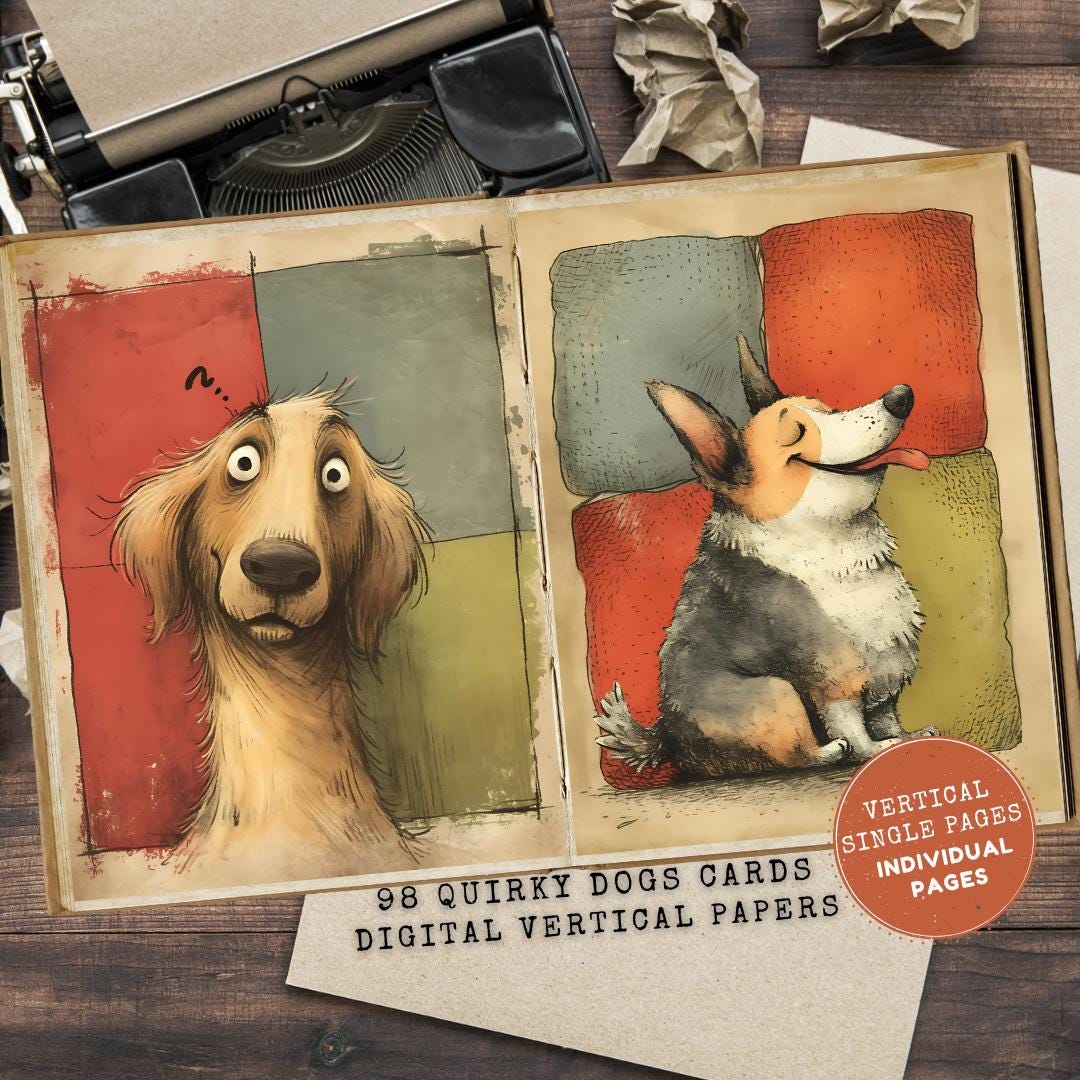 Quirky Dogs Printable Cards: Funny Dog Vintage Art (full Letter Size ...