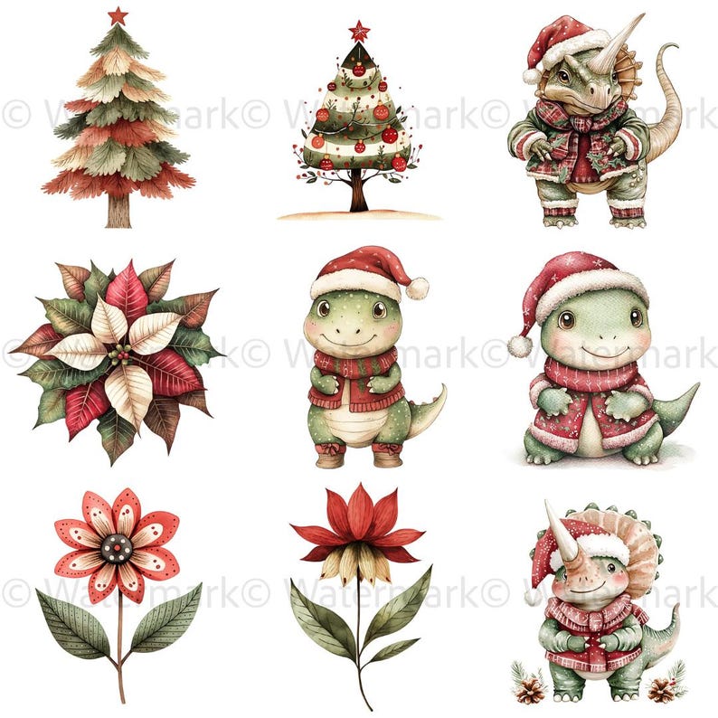 Christmas Dinosaur Clipart: Holiday T-rex Dino PNG (digital Download ...