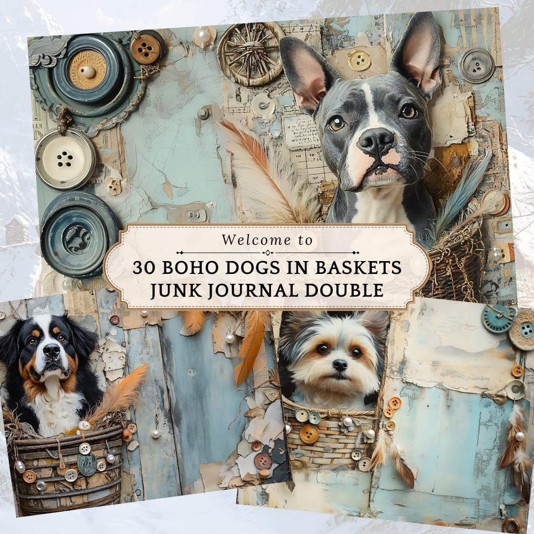 Dog Junk Journal Kit, Printable Ephemera, Vintage Scrapbook Pages ...
