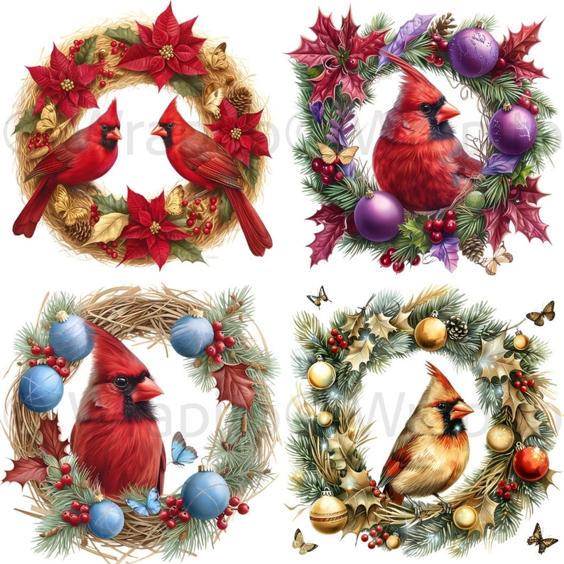Christmas Wreaths With Cardinals PNG Designs, Red Cardinal Clipart ...