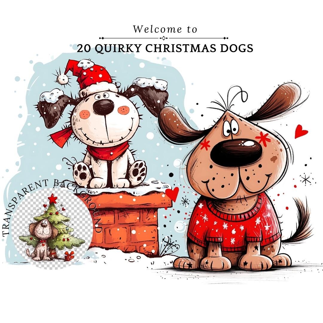 Watercolor Christmas Dogs Clipart: Funny Puppy Graphics (digital ...