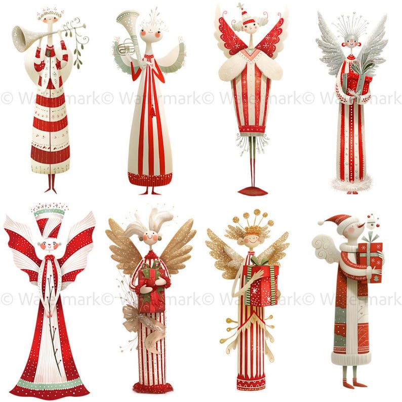 Quirky Angel Watercolor Clipart: Christmas Illustrations for Holidays ...